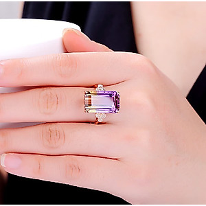 WDIYIEETN Luxury Huge Natural Solitaire Colorful Tourmaline Ring 18k Rose Gold Purple Yellow CZ Crystal Gemstone Cocktail Party Wedding Ring (10)