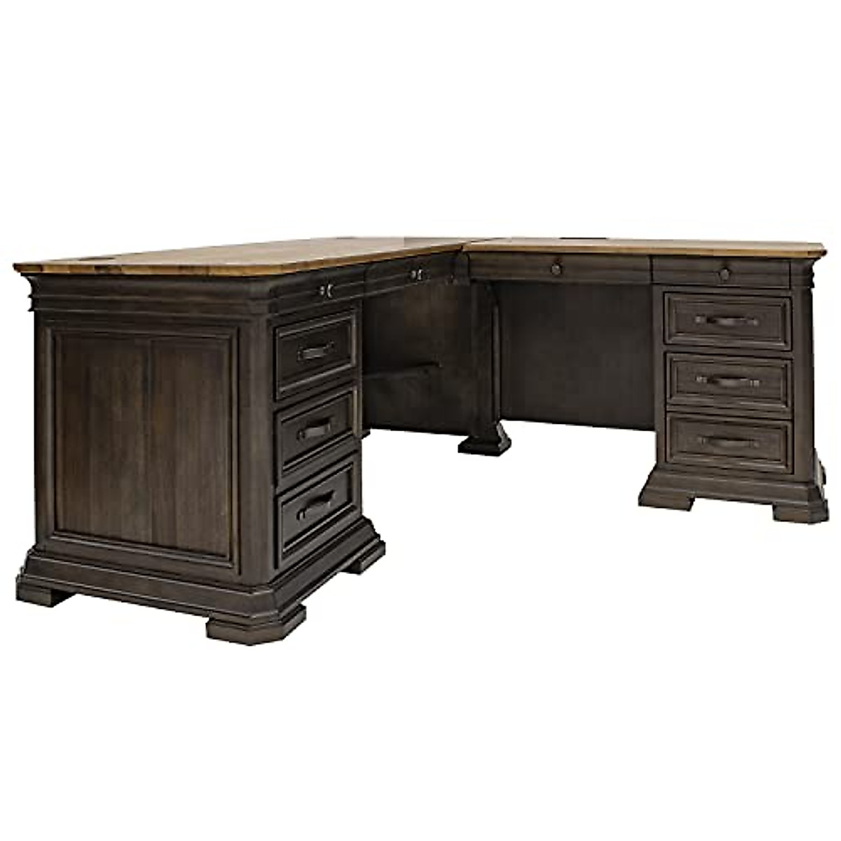 Martin Furniture IMSA684R-KIT Executve L-Desk & Return with Solid Wood Plank Tops, Fully Assembled, Brown