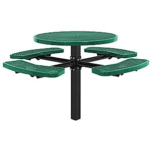 Global Industrial 46" Round Picnic Table, In-Ground Mount, Green