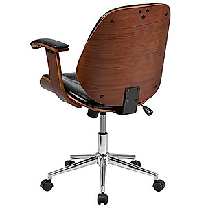 Flash Furniture Tansia Mid-Back Black LeatherSoft Executive Ergonomic Wood Swivel Office Chair with Arms