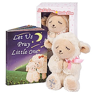 MyMateZoe Baptism Gifts for Girl, Great Christening, Dedication and Baptism Gift Set for Girl and Newborn Baby, Includes 7" Praying Lamb Plush Toy and Let Us Pray Baby Book in Keepsake Gift Box