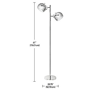Globe Electric 12807 Miles 2-Light Adjustable Head Floor Lamp, On/Off Switch, Chrome Finish