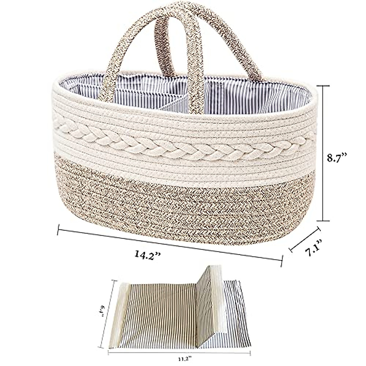 JiA QAQ Baby Diaper Caddy Organizer, Portable Cotton Rope Woven diapers Caddy-Nursery Storage, DIY Basket with Changeable Compartments, Newborn Shower Gift Tote Bag Yellow