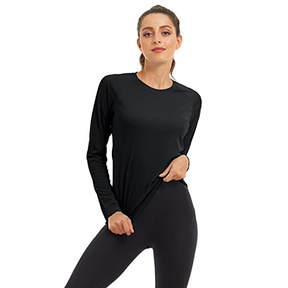 MAGCOMSEN Women's UPF 50+ SPF Long Sleeve Swim Shirt, Fishing & Hiking Rash Guard - Black