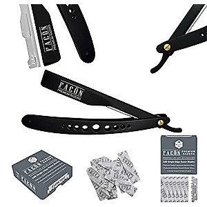 100 BLADES + Facón Professional Adjustable Straight Edge Barber Razor - Salon Quality Cut Throat Shavette