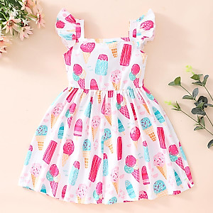 Girls Dresses Ice Cream Toddler Summer Dress White Flutter Sleeve Sundress School Party Outfits Kids Popsicle Tutu 3t / 2-3 Years