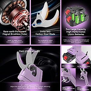 Electric Pruning Shears, Battery Powered Tree Pruner with 2 pack 2Ah Lithium Batteries, Cordless Electric Tree Pruning with Brushless Motor- 30MM (1.2 inch) Max Cutting Diameter and purple (HZTW003)