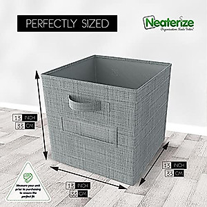 NEATERIZE 13x13x13 Large Storage Cubes - Set of 6 Storage Bins |Features Dual Fabric Handles | Cube Storage Bins | Foldable Closet Organizers and Storage | Fabric Storage Box for Home, Office (Grey)