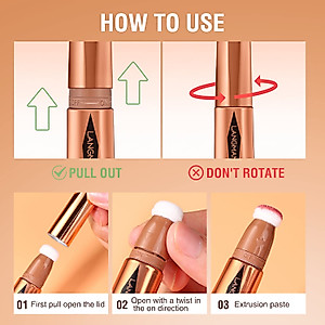 LANGMANNI Liquid Contour Beauty Wand, Face Concealer Contouring,Highlighter,Blusher Stick with Big Cushion Applicator.Cream Contour Stick For Finish Face Contour Makeup. (#01+#03+#05)