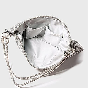 Fonzci Rhinestone Purses for Women, Silver Crystal Evening Bags Shiny Hobo Bag for Evening Party Club Bling Wedding Travel Proms Gifts Purse Shoulder Bag