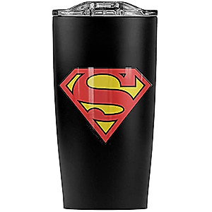 Superman Classic Logo Shield Stainless Steel Tumbler 20 oz Coffee Travel Mug/Cup, Vacuum Insulated & Double Wall with Leakproof Sliding Lid | Great for Hot Drinks and Cold Beverages