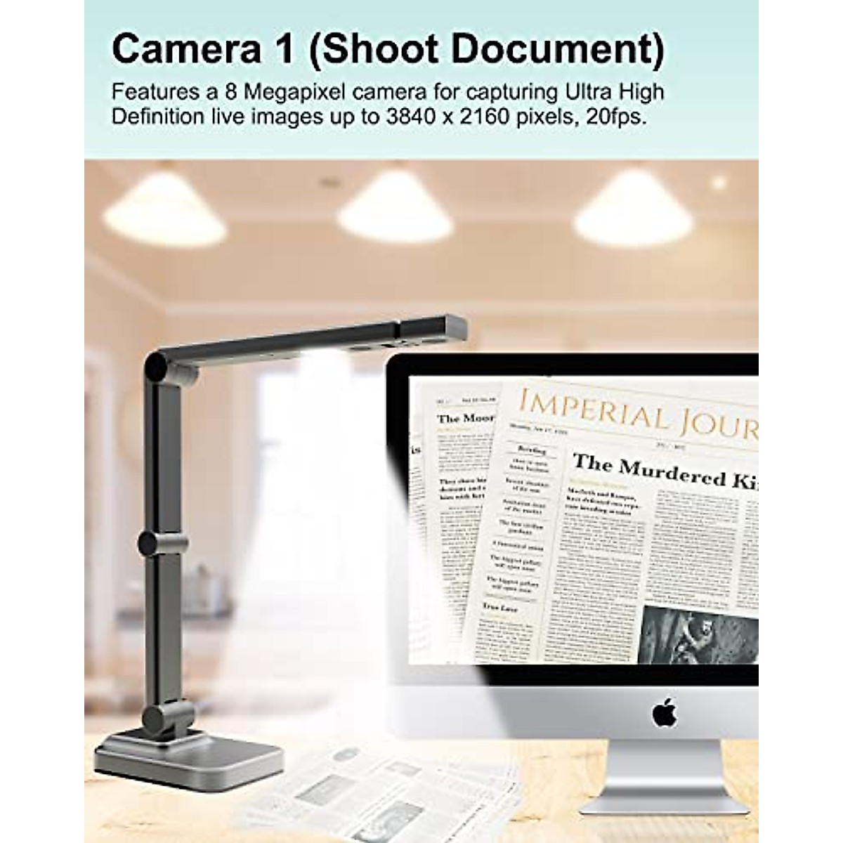 VIZOLINK 8MP Document Camera & Webcam with Noise-Canceling Microphone, A3-Size Capture, Auto Focus, 3-Levels Adjustable Brightness, for Live Demo, Home Office, Remote Teaching