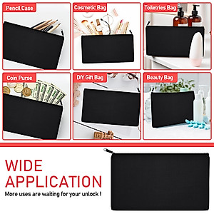Legigo 12 Pack Blank DIY Craft Bag Canvas Pencil Case Blank Makeup Bags- Black Canvas Pencil Pouch Bulk Canvas Cosmetic Bag Multi-Purpose Travel Toiletry Bag Canvas Zipper Bags (8.3 × 5 Inch)
