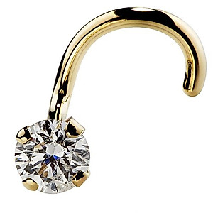 FreshTrends 3mm Cubic Zirconia 14K Yellow Gold Nose Ring Twist Screw - 18G