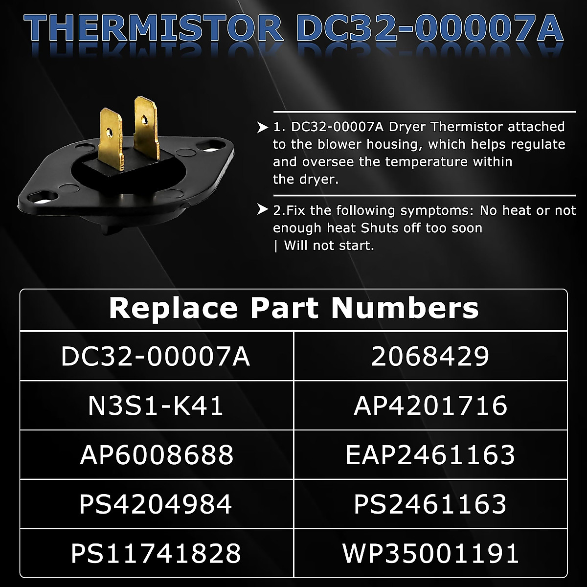 【Upgraded】DC47-00019A Dryer Heating Element for SAMSUNG DV40J3000EW/A2 DV45H7000EW/A2 DV42H5000EW/A3 DVE50R5400V/A3 DV42H5200EP/A3 DV210AEW/XAA DVE50M7450W/A3 DV42H5200EP DV48H7400EW/A2