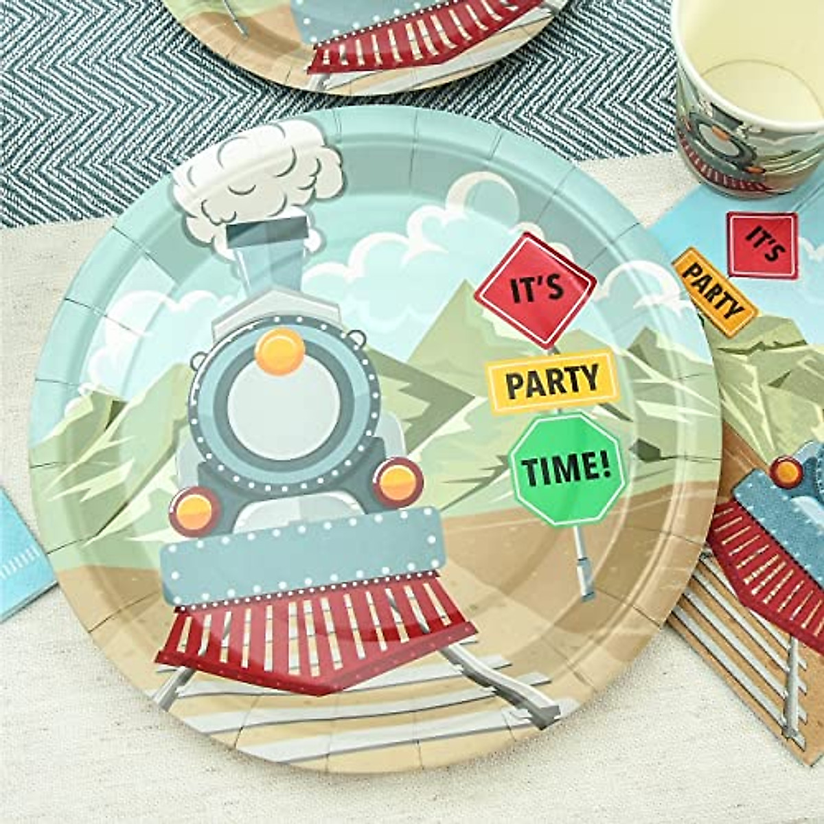 Train Birthday Party Supplies (Serves 24) Dinner Plates, Dessert Plates, Cups, Napkins. Train Baby Shower Decorations for Kids, Boys, Girls and More. Train Party Plates.
