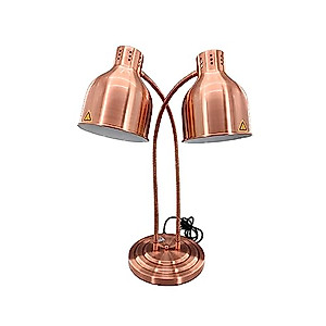 Dual Heads Food Heat Lamp with 500w Bulb Food Warmer Infrared Heating Lamp Countertop Restaurant Kitchen (Double Head(Copper))