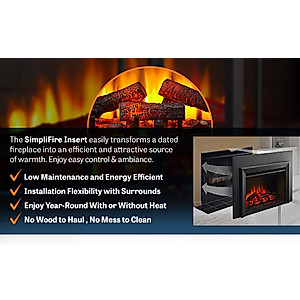 SimpliFire Electric Fireplace Insert, 35-Inch, Contemporary Front, Large Surround, Installs Into a Wood Fireplace Opening, Textured Logs, Multi-Function Remote with Timer, 1500W Heater