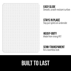 Gorilla Grip Office Chair Mat for Carpet Floor, Slip Resistant Heavy Duty Under Desk Protector Carpeted Floors, No Divot Plastic Rolling Computer Mats, Smooth Glide Semi Transparent Design 47x29 Clear