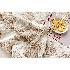 Ultra Soft Classic Checkerboard Chessboard Knitted Throw Blankets Fluffy Microfiber Lightweight Warm Cozy Bed Blankets Decor for Couch Sofa Bed (Cream, Throw 51"X63")