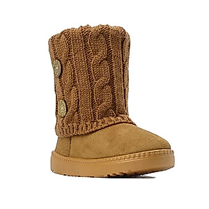 REDVOLUTION Kids Boots Toddler Girls Cute 2 Buttons Faux Fur Suede Knitting Shoe | 285 (Toddler 7, Camel)