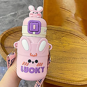 NCDUANSAN 550ML Kawaii insulated water cup 316 stainless steel cute girl outdoor bottle portable straw drinking bottle (pink)
