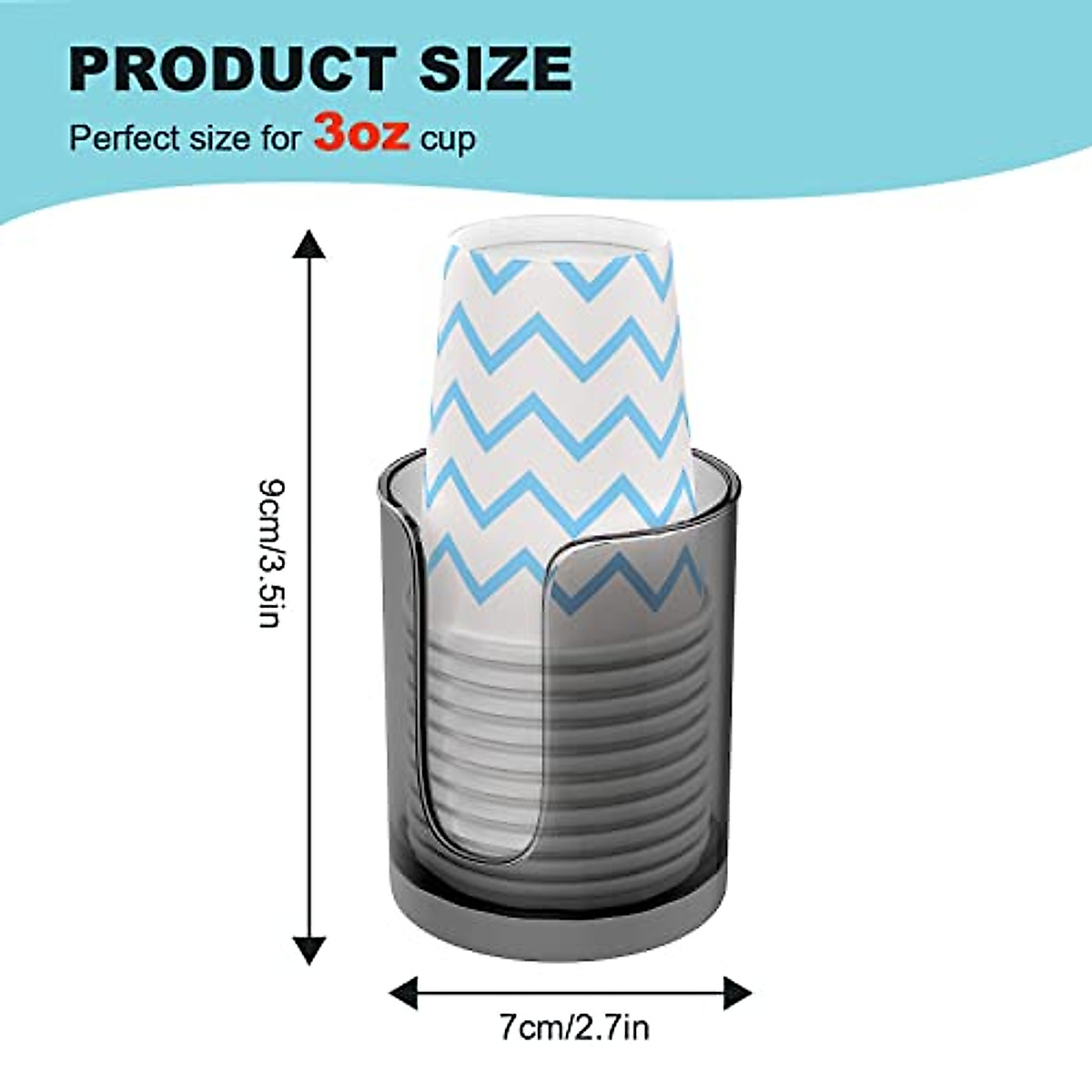 Transparent Black Bathroom Cup Dispenser for 3-4 oz Cups Pack of 1(No Cups Included)