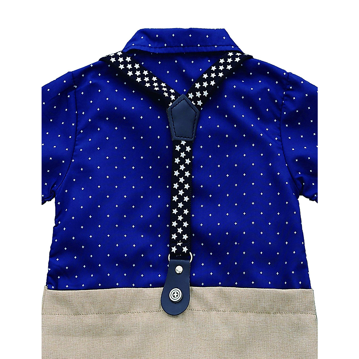 HeMarIsle Baby Boy Long Sleeve Gentleman Blue Shirt Bowtie Tuxedo Suit Onesie with Suspenders Dressy Clothes (Blue2190, 0-3 M)