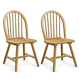 Giantex Wood Dining Chairs Set of 2, Windsor Chairs with Solid Wood Legs, High Spindle Back, H-Shaped Crossbars, Vintage Country Farmhouse Style Wooden Side Chairs