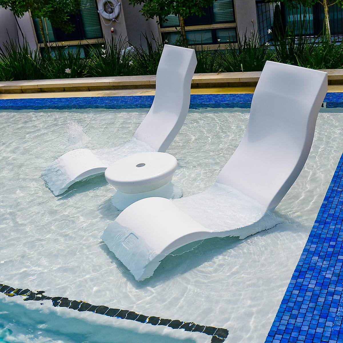 Ledge Lounger in-Pool Chair for 0-9 in. of Water (Set of 2, Sandstone)