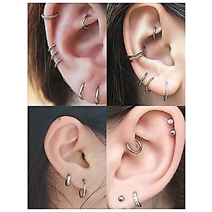 Xnsjeyy 14G Stainless Steel Nose Rings Hoops Hinged Clicker Septum Ring Lip Ring Cartilage Tragus Earrings Body Piercing Jewelry for Women Silver