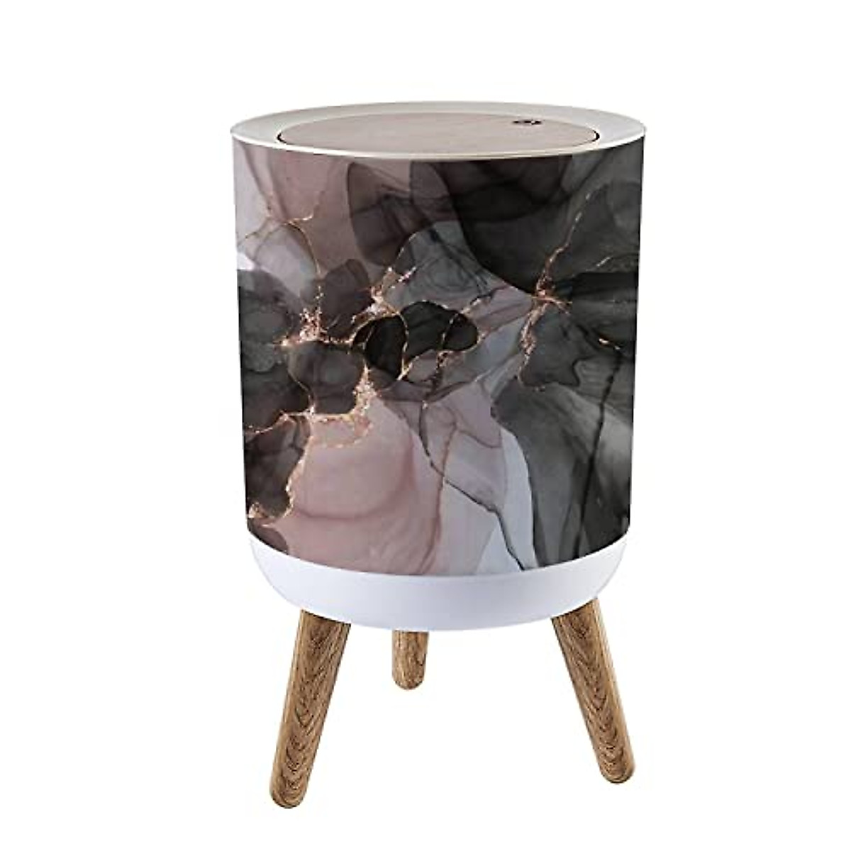 Small Trash Can with Lid Pink Gold Marble Abstract Alcohol Ink Backdrop Design 7 Liter Round Garbage Can Elasticity Press Cover Lid Wastebasket for Kitchen Bathroom Office 1.8 Gallon