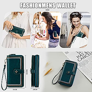 GSG Womens Wallet - ID Credit Card Holder for Women, Long Wristlet Leather Zipper Wallet with RFID Blocking, Teal Ladies Wallet with Large Capacity