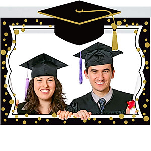 2024 Graduation Selfie Photo Booth Frame Black and Gold with 18Pcs Graduation Photo Booth Props, Upgraded Version with Support Cardboard, 2024 Grad Party Pose Sign