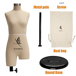 lavandeform Half Scale Dress Form with Soft Arms (Not Adult Full Size) Tailor Female Mannequin for Sewing Clothes,Not Fully Pinable Dressmaker Dummy,1/2 Trouser Pattern Making Model(Black)