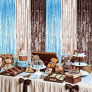 Teddy Bear Baby Shower Decorations for Boy Teddy Bear Theme Birthday Decorations Teddy Bear Party Backdrop Blue Tan Brown Foil Curtains Teddy Bear Party Decorations Teddy Bear Party Supplies