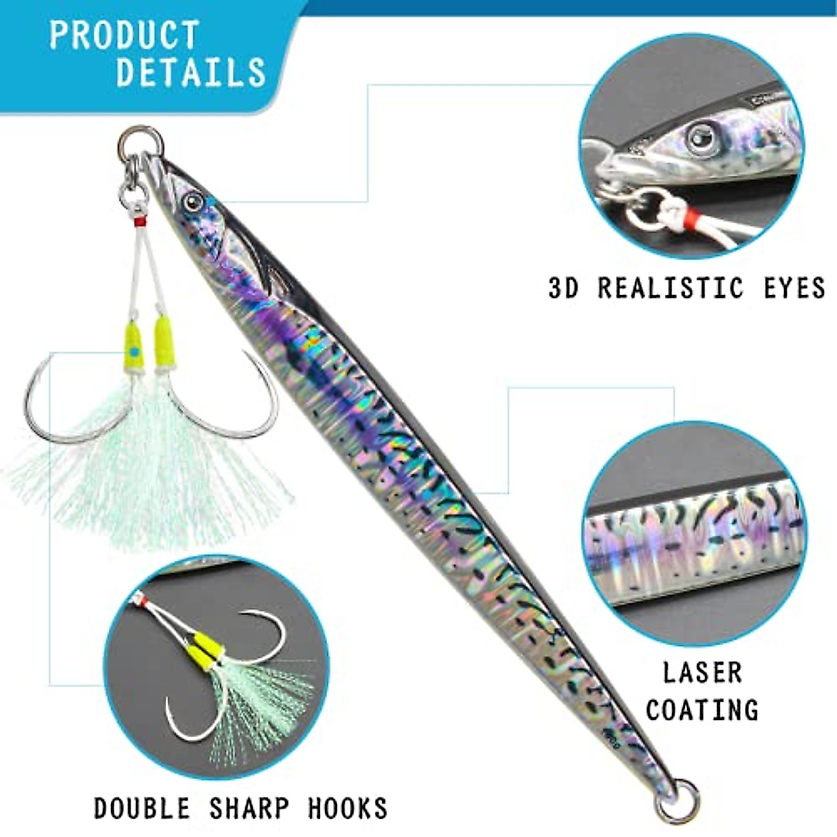 Gefischtter Fishing Jigs Vertical Saltwater Jigs Metal Jigging Spoon Slow Jigging Pitching Fishing Lures with Assist Hooks for Tuna,Bass,Dogtooth,Grouper/200g (Sliver 6.35oz)