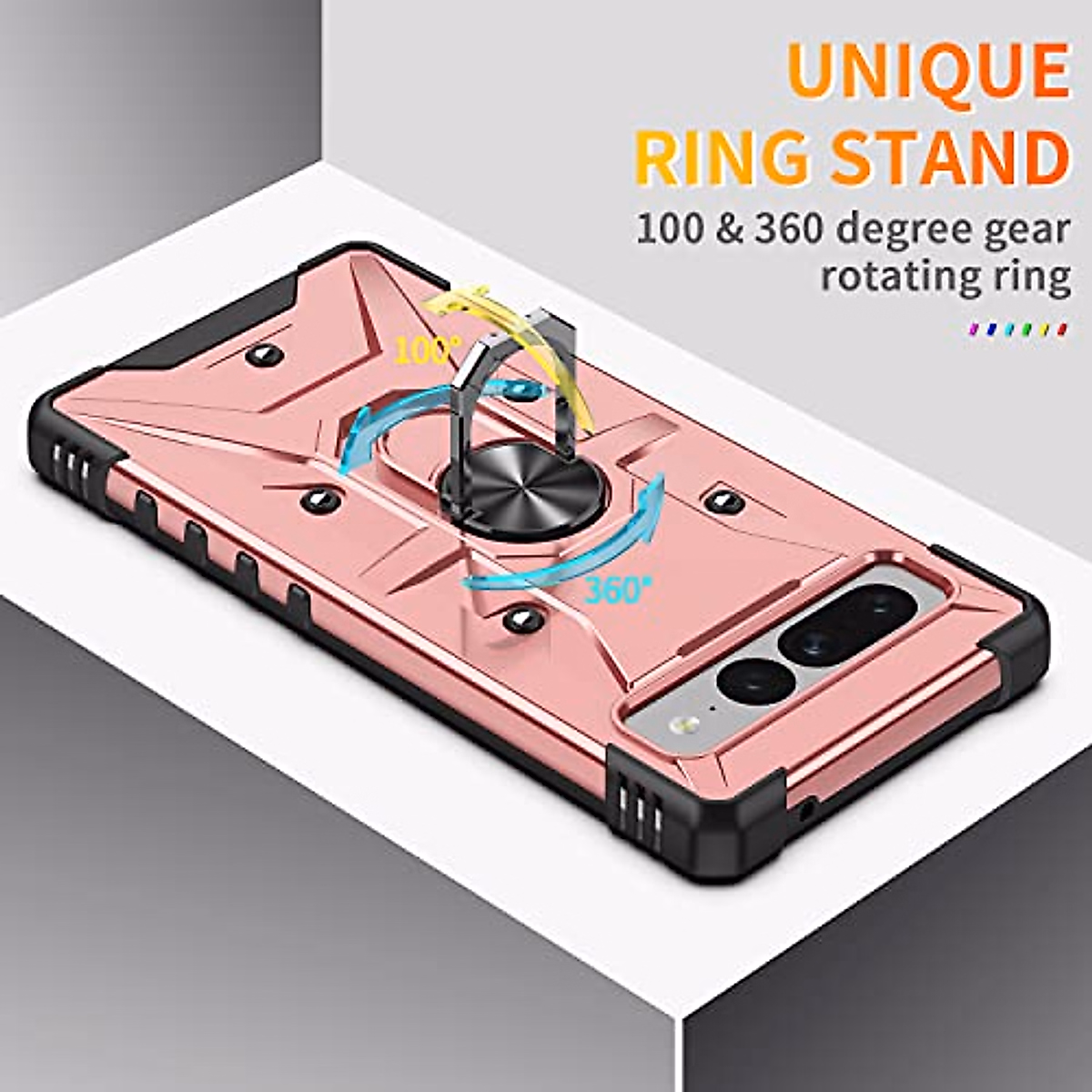 Compatible with Google Pixel 7 PRO Case with [2 Pack] HD Screen Protector,360 Ring Kickstand,Military Grade Heavy Duty Shockproof Hybrid Hard Protective Phone Case Google Pixel 7 PRO Pink
