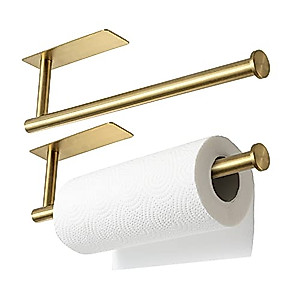 theaoo 2 Packs Paper Towel Holder - Under Cabinet Paper Towel Holder for Kitchen, Adhesive Paper Towel Roll Rack for Bathroom Towel, Wall Mounted Matte Black Paper Towel Rack, SUS304 Stainless Steel…