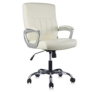 CLATINA Office Computer Desk Chair Executive Mid Back Chair Comfortable Ergonomic Managerial Chair Adjustable PU Leather Home Office Desk Chair Swivel, White 1PK