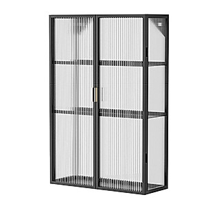 Wall Mounted Home Bathroom Cabinet w/Doors, Punch-Free dustproof Toiletries Metal Hanging Cabinet Cosmetics Perfumes Storage Box, Multi Purpose Storage Cabinet Above The Toilet