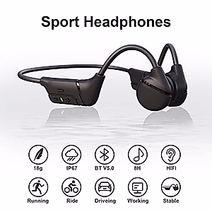 Loluka Wireless Open Ear Bone Conduction Headphones with Microphone Podcast Induction Bluetooth Earphones Sweatproof Sports Headset Lightweight Waterproof for Running Driving Hiking Bicycling Black