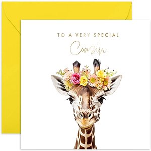 Old English Co. Giraffe Very Special Cousin Card - Giraffe Floral Cute Birthday Card for Her - Cute Well Done Congratulations Cards for Cousin from Family Friends | Blank Inside with Envelope…