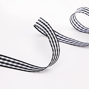 VGOODALL Black Gingham Ribbon, 3/8" x 50Yd Buffalo Checkered Ribbons Black and White Plaid Thin Crafts Ribbon for Decorations Gift Wrapping Picnic Hair Accessories