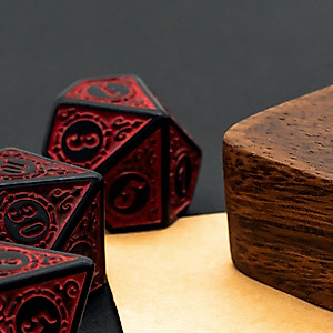 Poludie DND Dice Set-D&D Polyhedral Dice (7 Pcs) with Leather Dice Bag for Dungeons and Dragons Role Playing Dice Games RPGs (Red with Black Edge)