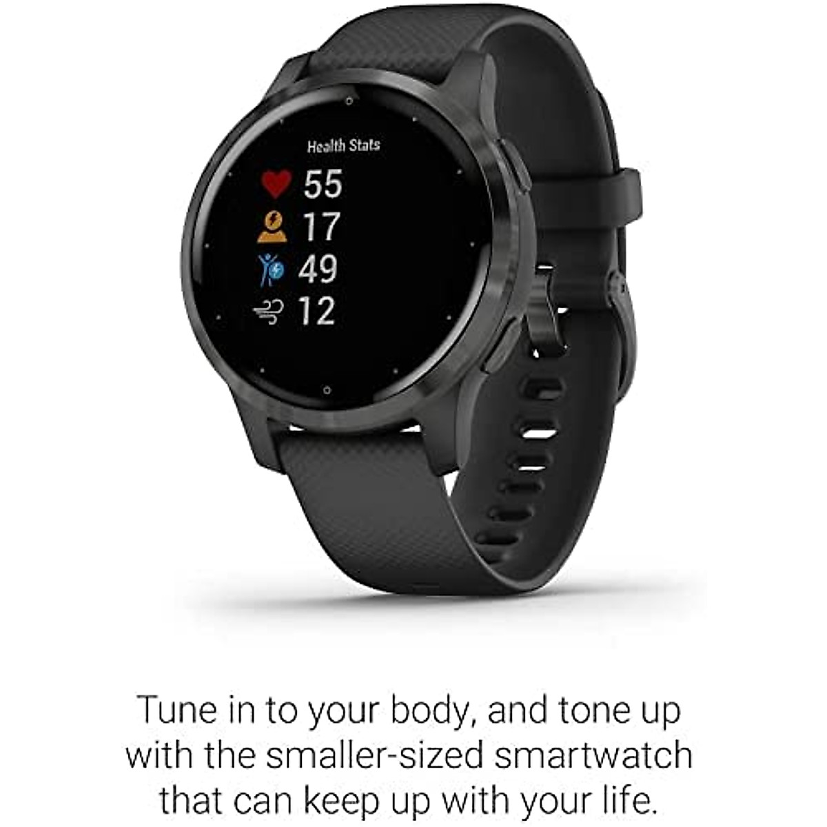 Garmin 010-N2172-11 Vivoactive 4S GPS Smartwatch, Slate Stainless Steel Bezel with Black Case and Silicone Band (Renewed)