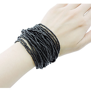 Coiris Wooden Beaded Bangle Bracelets for Women Boho Chunky Beaded Strand Bracelets Bohemian Summer Beach Bracelet Jewelry for Women (BR1167-pure black)