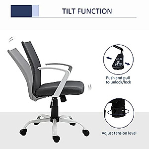 Vinsetto Mid Back Home Office Chair with Adjustable Height, High Armrests and Rocking Function, Dark Grey/White
