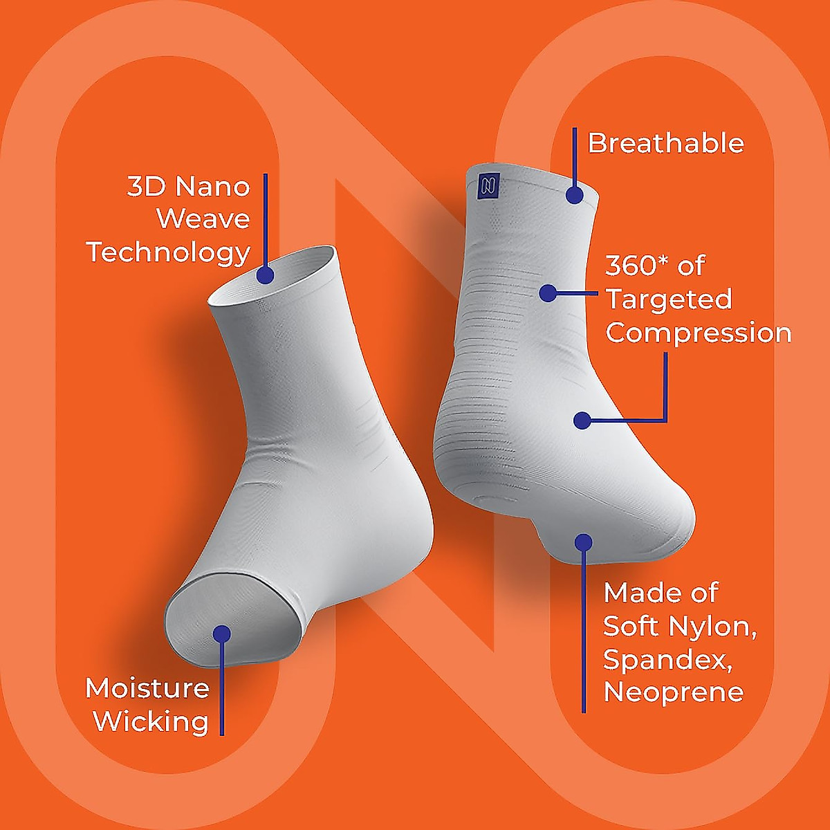 NanoSocks Compression Socks for Women & Men (1 Pair) - BEST Ankle Brace Support Sleeve for Neuropathy, Plantar Fasciitis, Diabetic Foot Nerve Pain Relief - Toeless (Medium, Black)