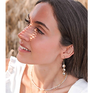 14K Gold Plated Round Bead Ball Drop Earrings for Women Minimal Lightweight Long Dangling Dangle Hoop Wedding Earrings for Brides Bridesmaid Prom Anniversary